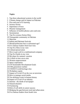List of Topics for Presentations and Essays - | DOCX