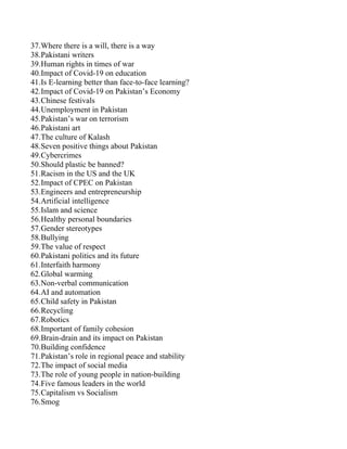List of Topics for Presentations and Essays - | DOCX