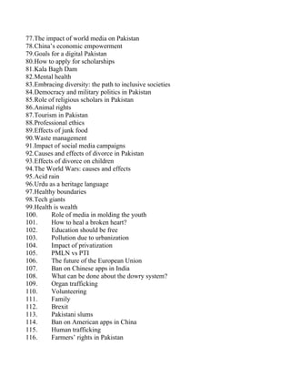 List of Topics for Presentations and Essays - | DOCX
