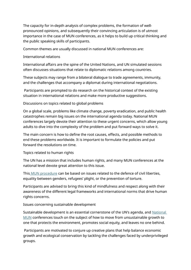 Topics Covered in Model United Nations I | DOCX