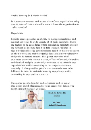 Topic Security in Remote AccessIs it secure to connect and acce | PDF