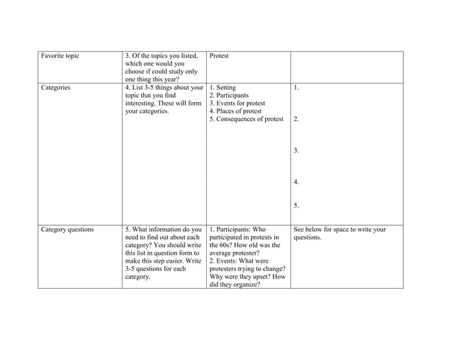 Topic selection and question sheet | PPT