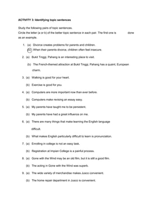 Topic sentence. mi sd | PDF