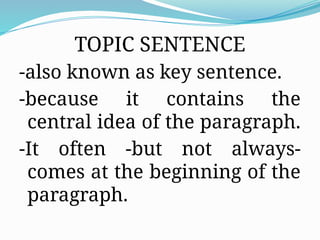 TOPIC SENTENCE (POWERPOINT PRESENTATION) | PPTX
