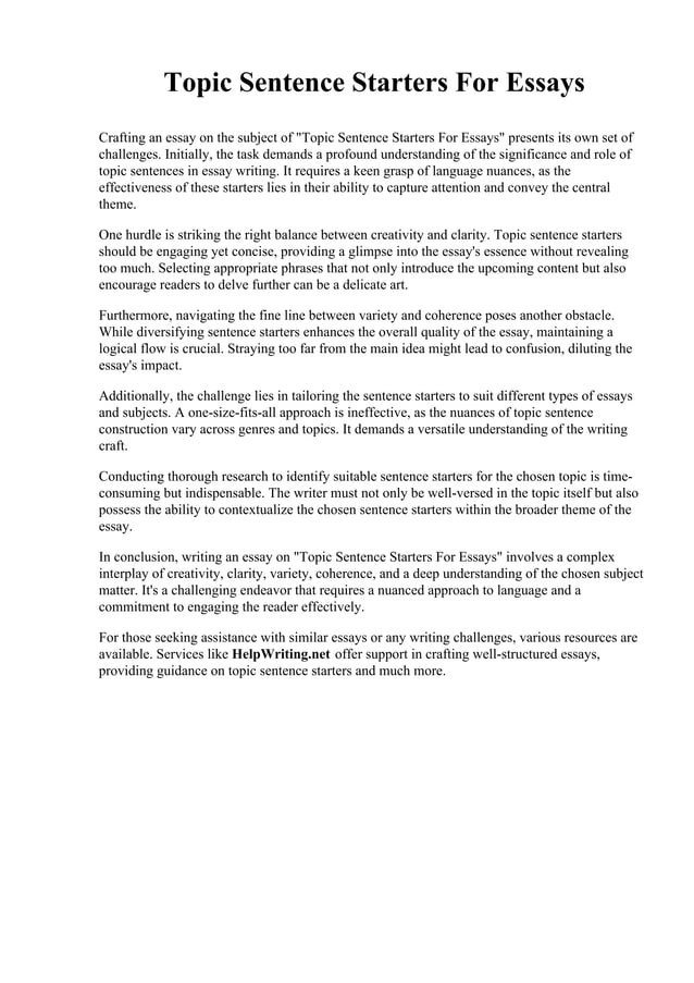 Topic Sentence Starters For Essays.pdf