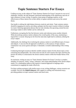Topic Sentence Starters For Essays.pdf