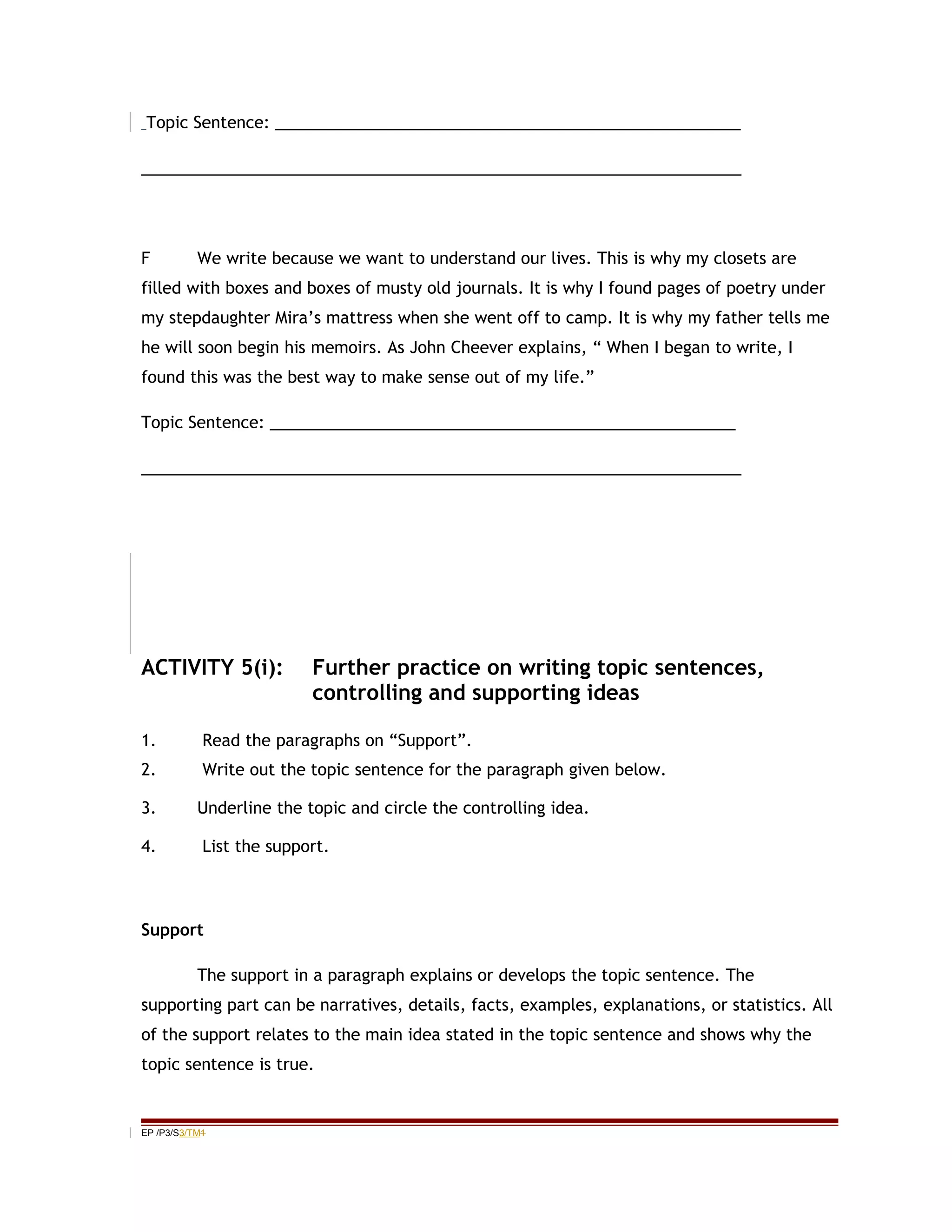 Topic sentence & supporting details | DOC