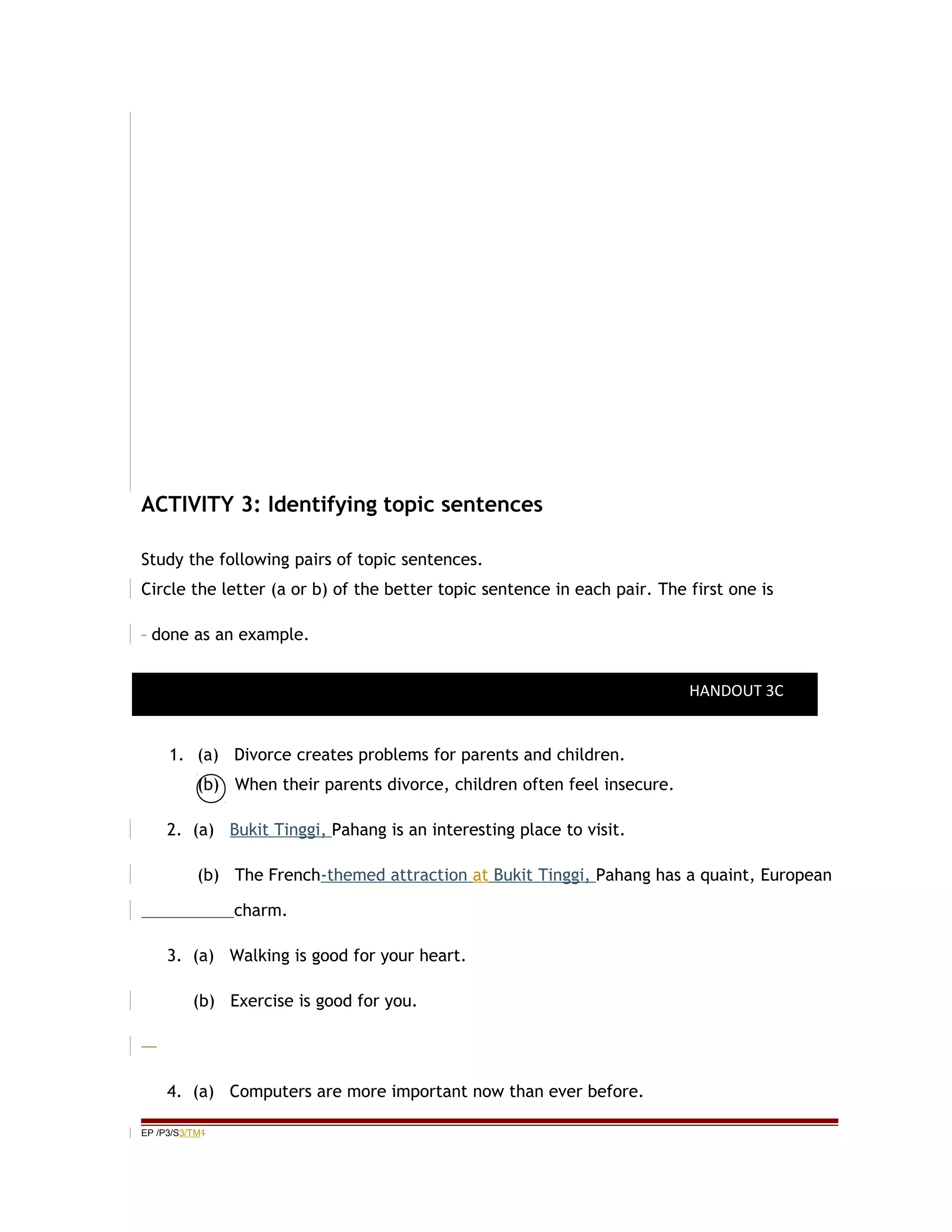 Topic sentence & supporting details | DOC