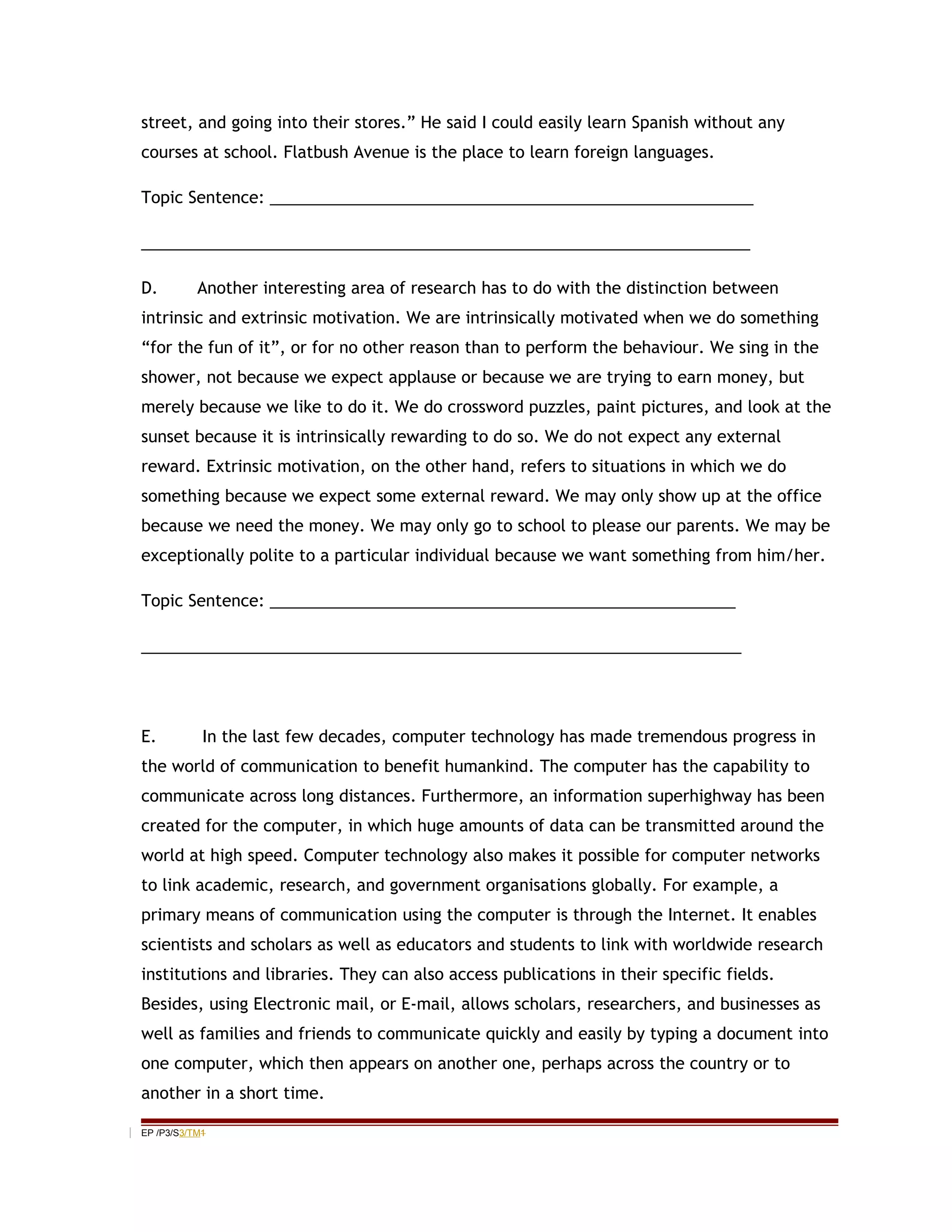 Topic sentence & supporting details | DOC