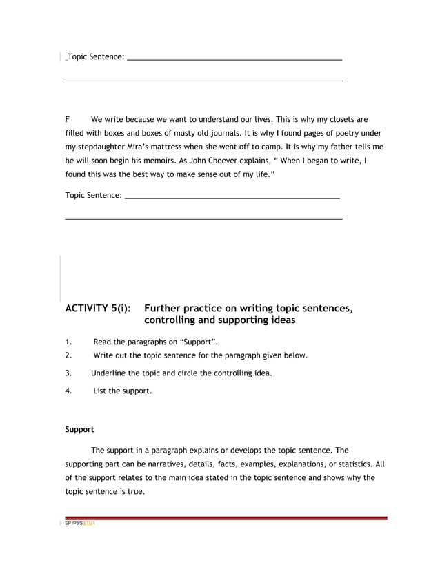 Topic sentence & supporting details | DOC | Homework and Study | Education