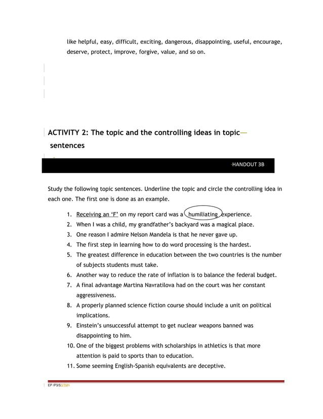 Topic sentence & supporting details | DOC | Homework and Study | Education