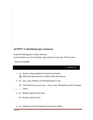 Topic sentence & supporting details | DOC