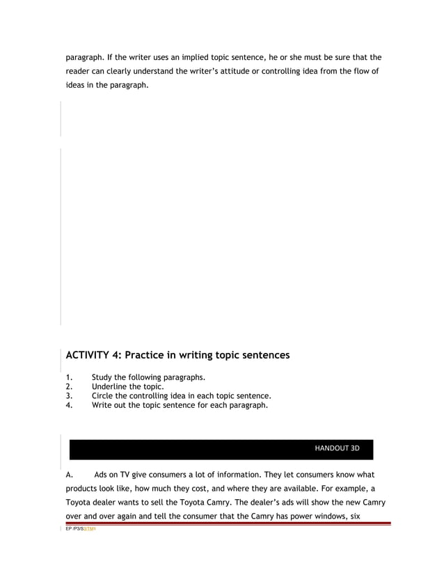 Topic Sentence And Supporting Details Doc