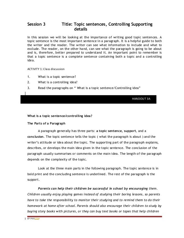 Topic Sentence Supporting Details Topic Sentence Supporting Details