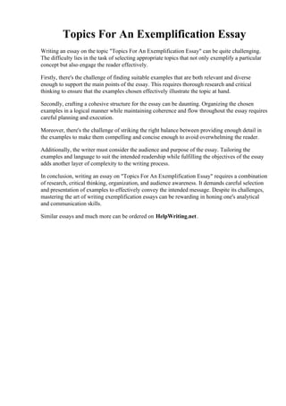 Topics For An Exemplification Essay | PDF