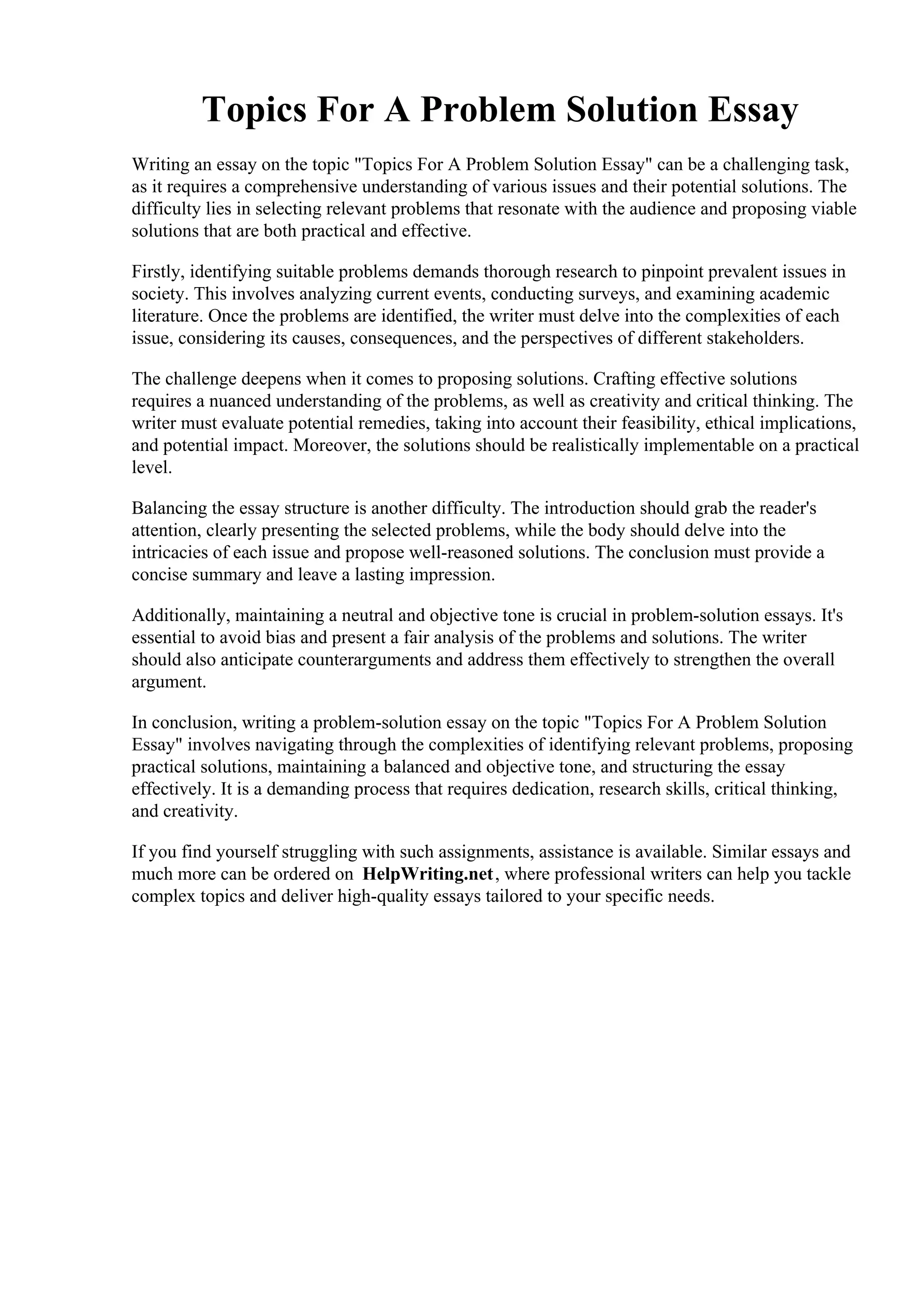 Topics For A Problem Solution Essay | PDF