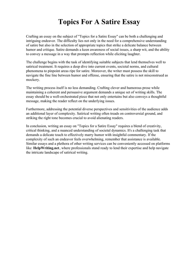 Topics For A Satire Essay.pdf | Humor and Satire | Pop Culture