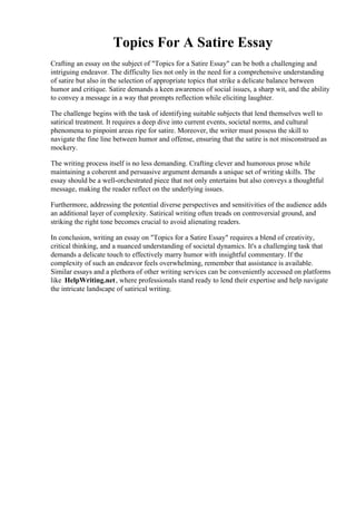 Topics For A Satire Essay | PDF