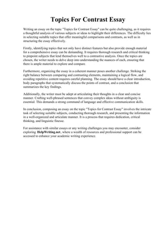 Topics For Contrast Essay. College level compare and contrast essay ...