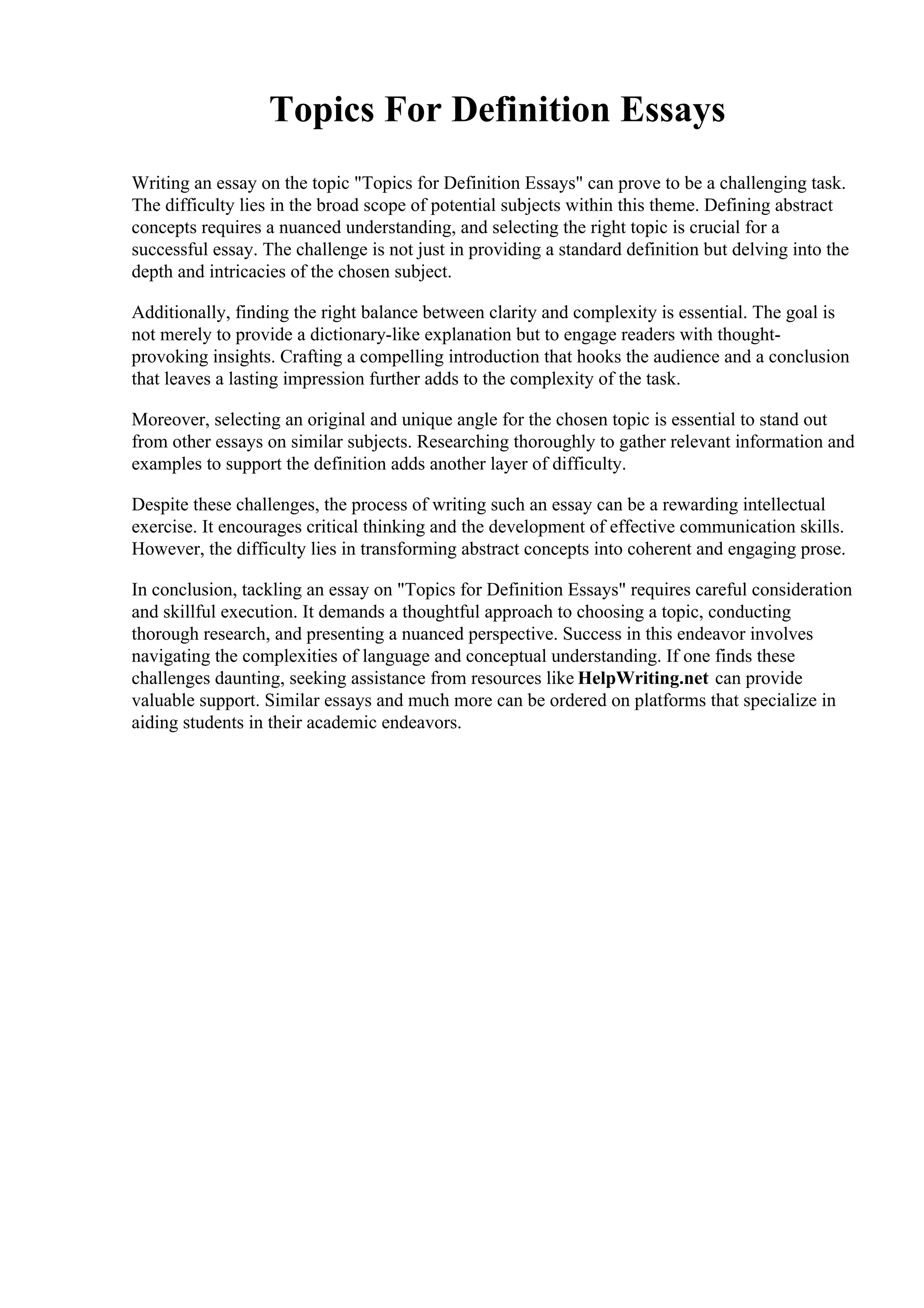 Topics For Definition Essays.pdf | Homework and Study | Education