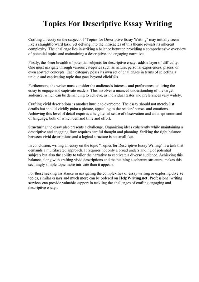Topics For Descriptive Essay Writing.pdf | Homework and Study | Education