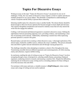 Topics For Discursive Essays. How To Write Discursive Essay? Structure ...