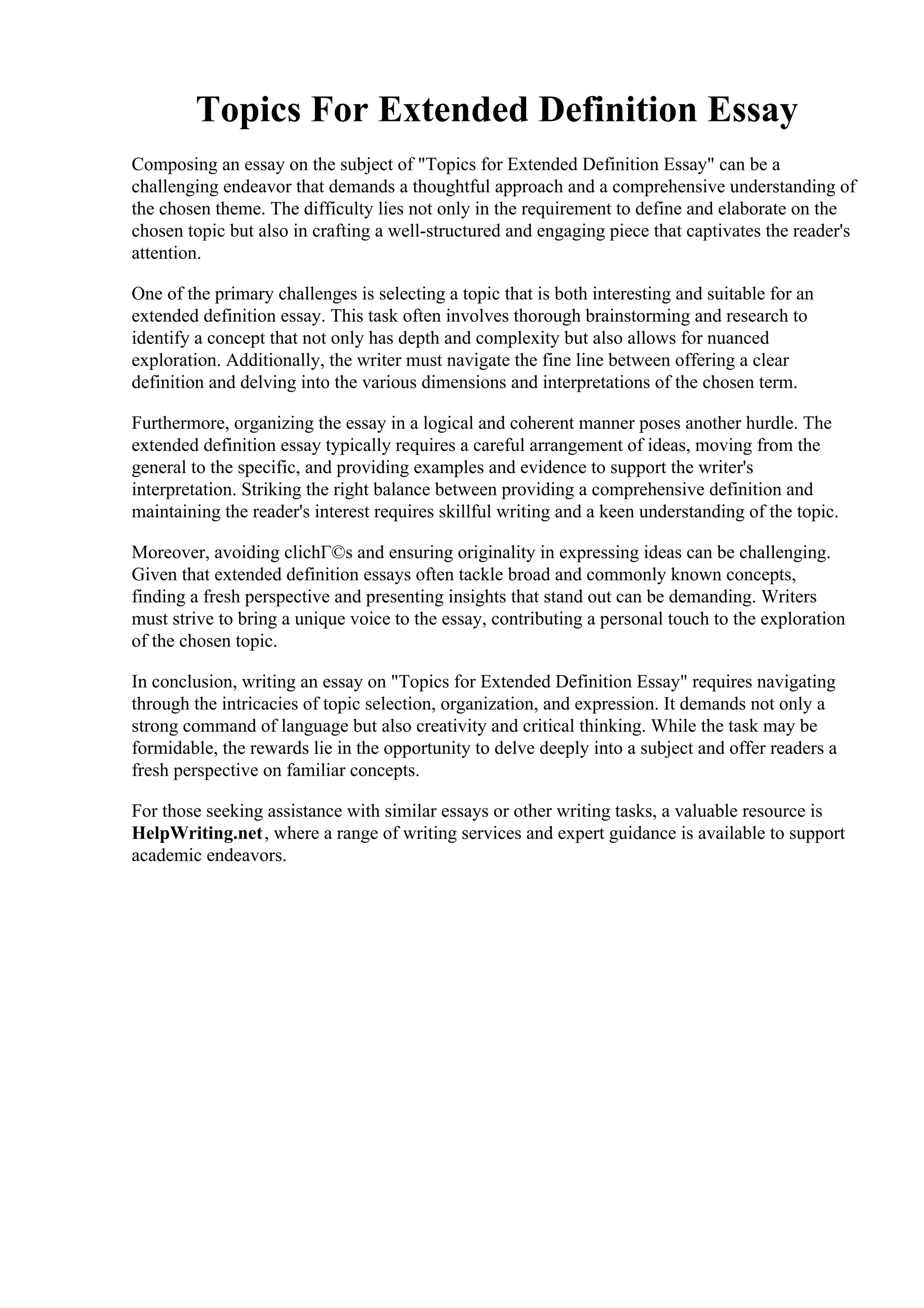 Topics For Extended Definition Essay.pdf