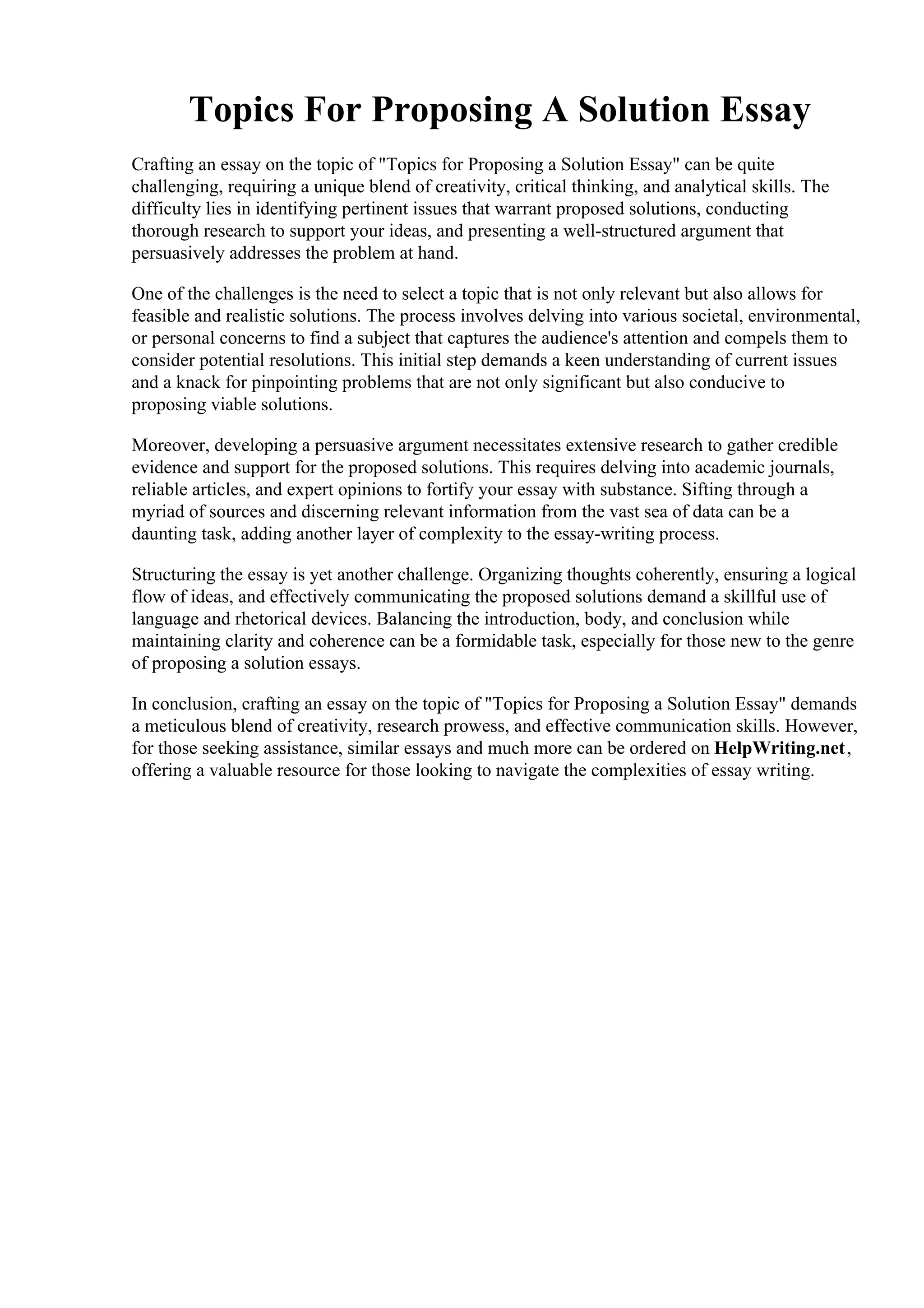 Topics For Proposing A Solution Essay.pdf