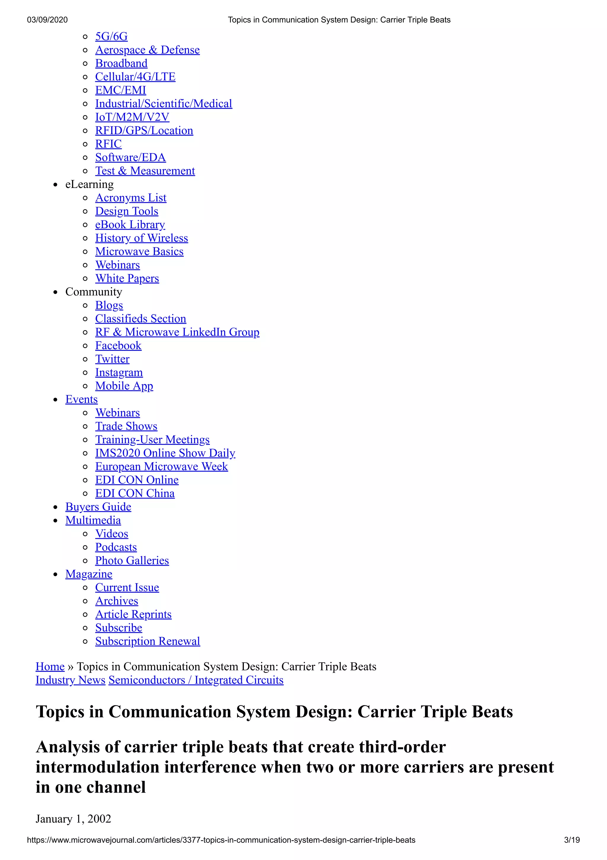 Topics in communication system design carrier triple beats | PDF