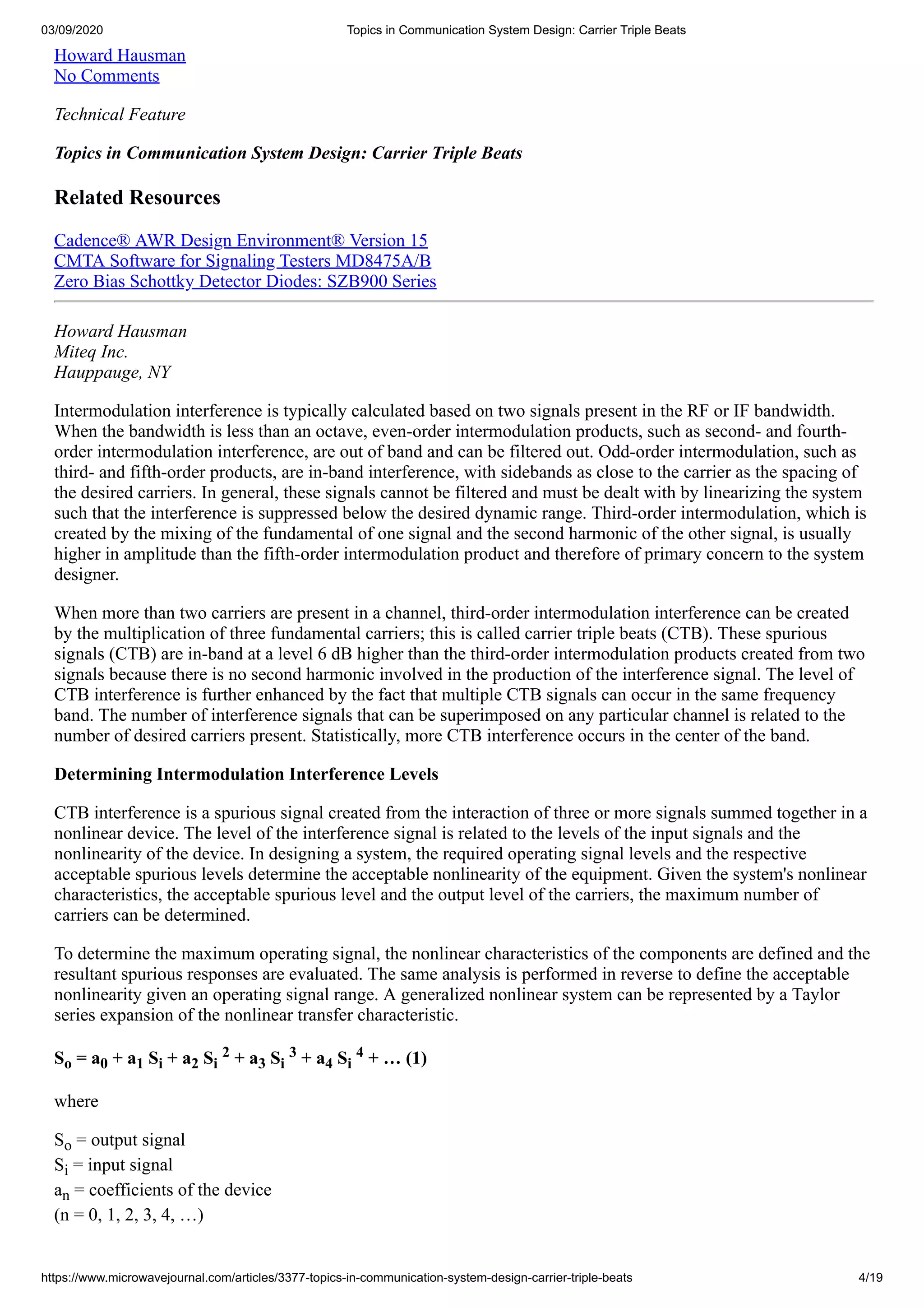 Topics in communication system design carrier triple beats | PDF