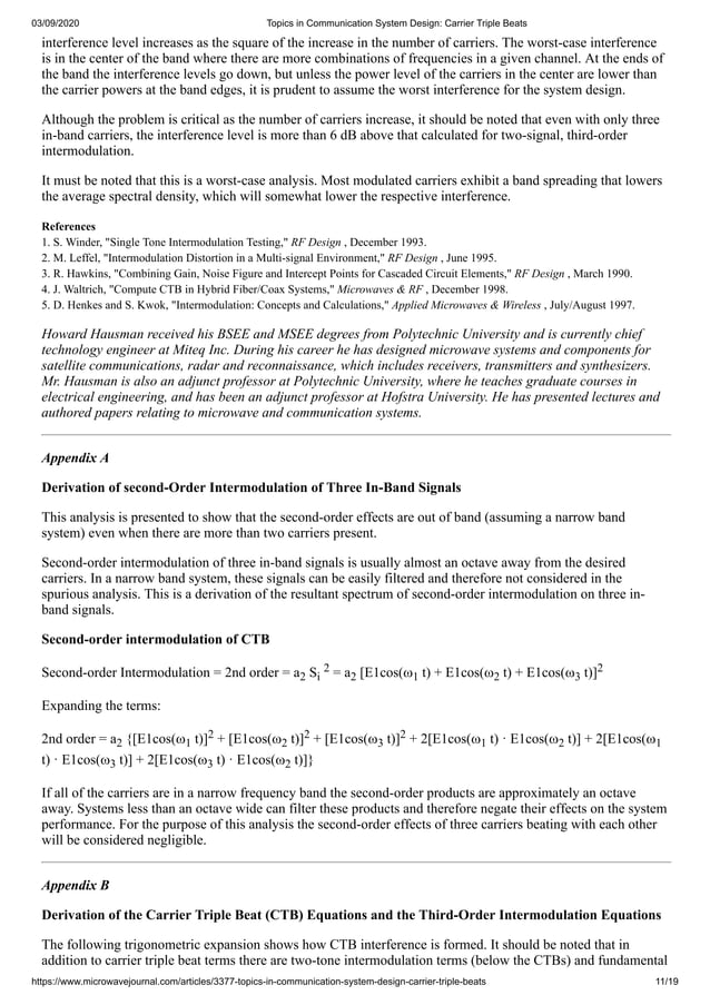 Topics in communication system design carrier triple beats | PDF