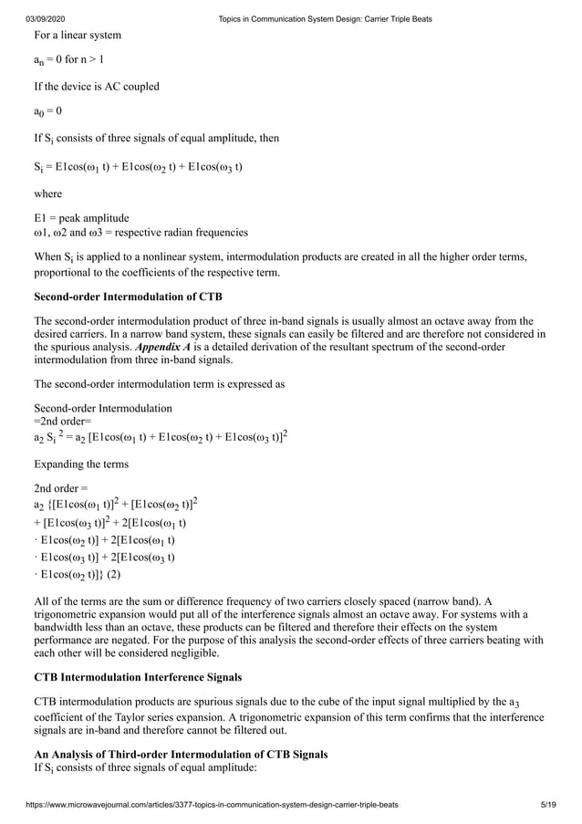 Topics in communication system design carrier triple beats | PDF