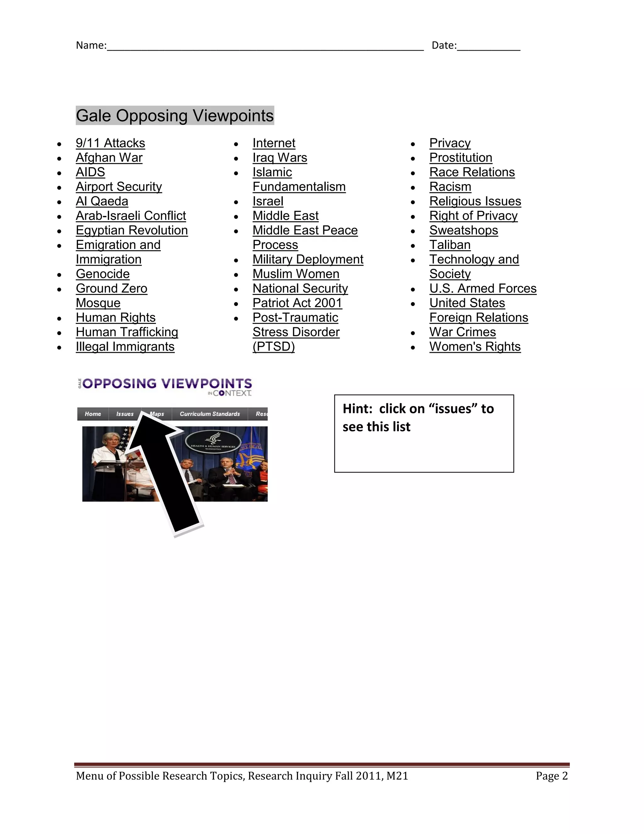 Preliminary List of Potential Research Topics/Inquiry, Media 21 Fall ...