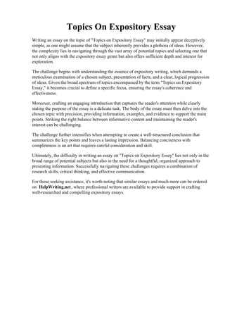 Topics On Expository Essay. Great expository essay topics. 100 Powerful ...