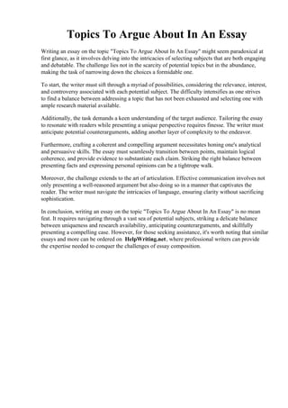 Topics To Argue About In An Essay. 175 Best Argumentative Essay Topics ...