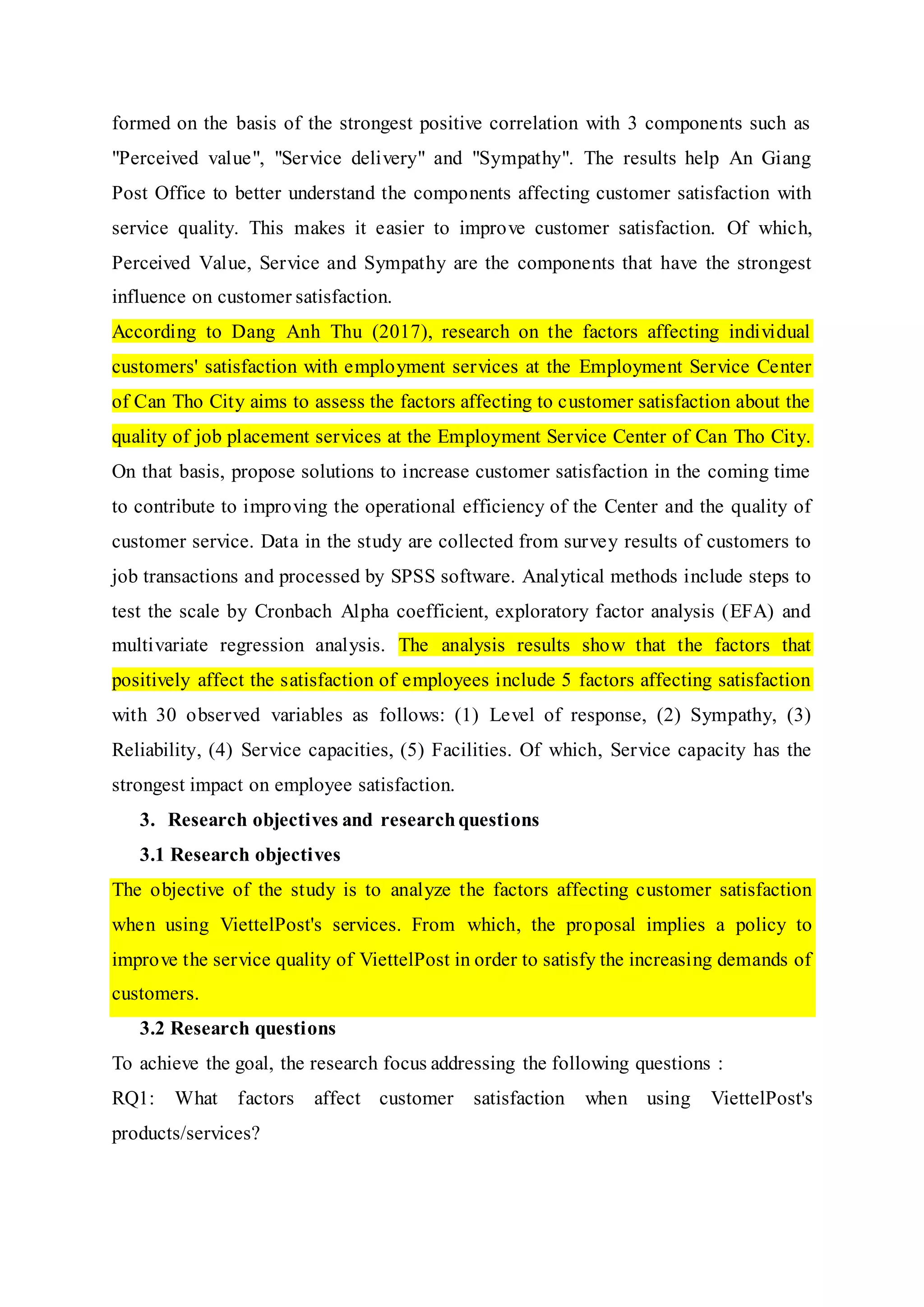 Topic The Factors Effecting Customer Satisfication In Viettel Post | DOCX