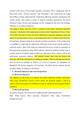Topic The Factors Effecting Customer Satisfication In Viettel Post | DOCX