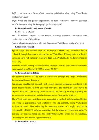 Topic The Factors Effecting Customer Satisfication In Viettel Post | DOCX