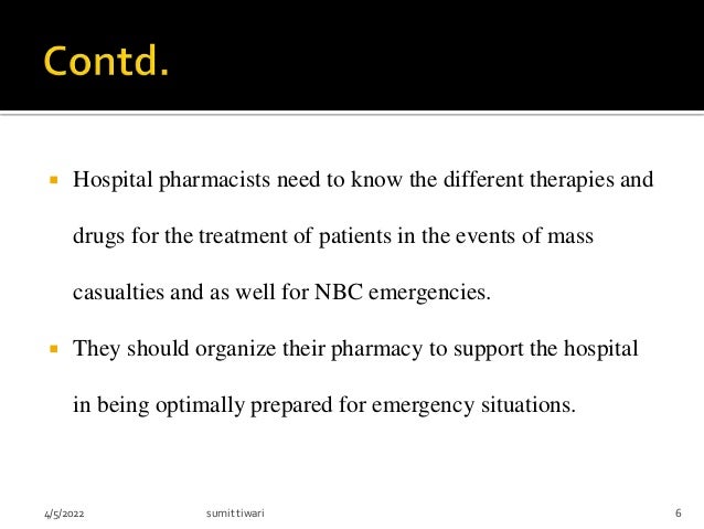 Topic :- To study in detail about role of pharmacist in disaster ...