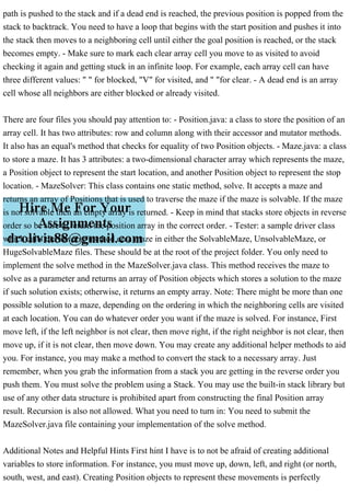 Topic Use stacks to solve Maze. DO NOT USE RECURSION. And do not us.pdf