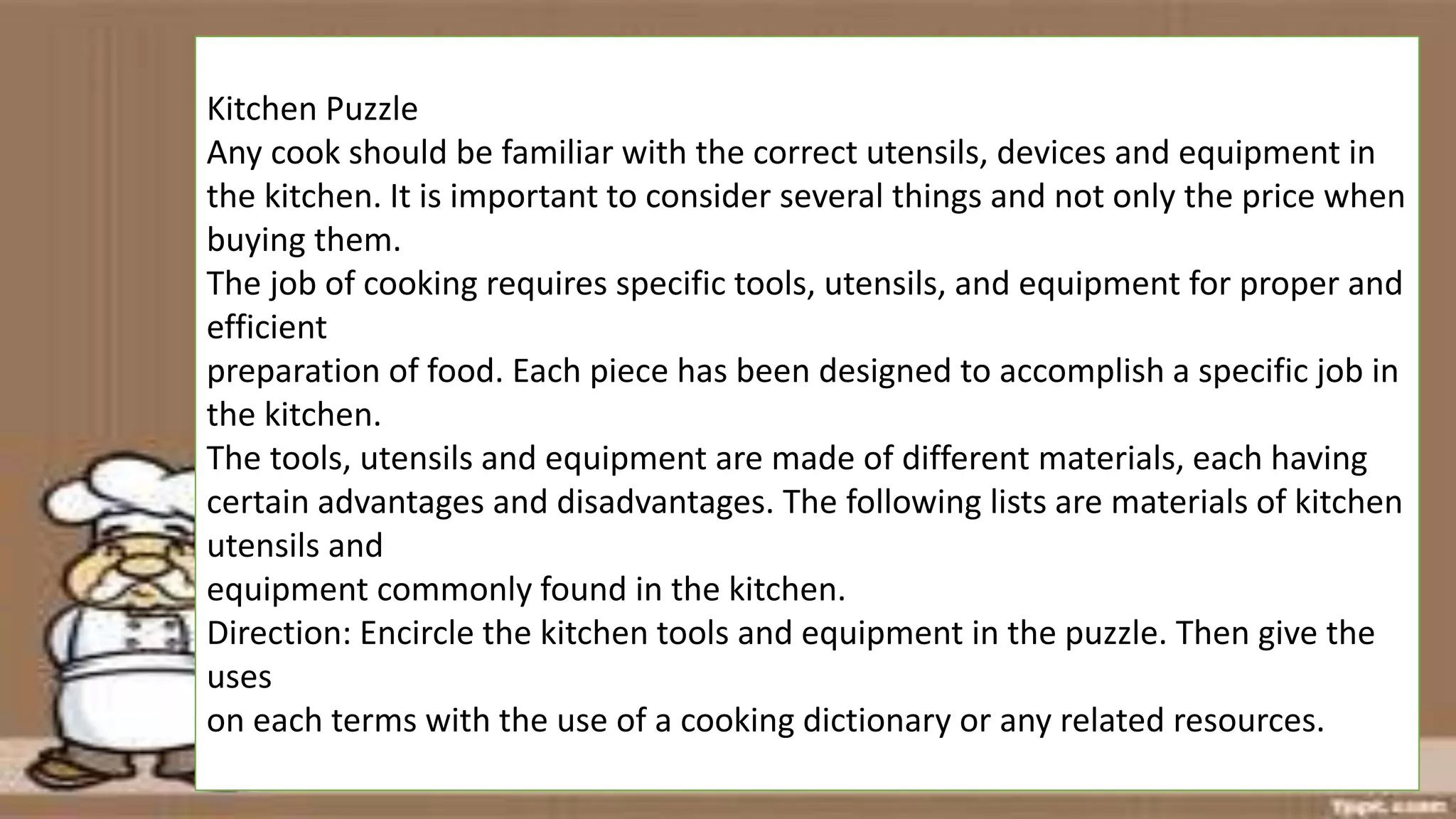 topic 1 cookery | PPTX