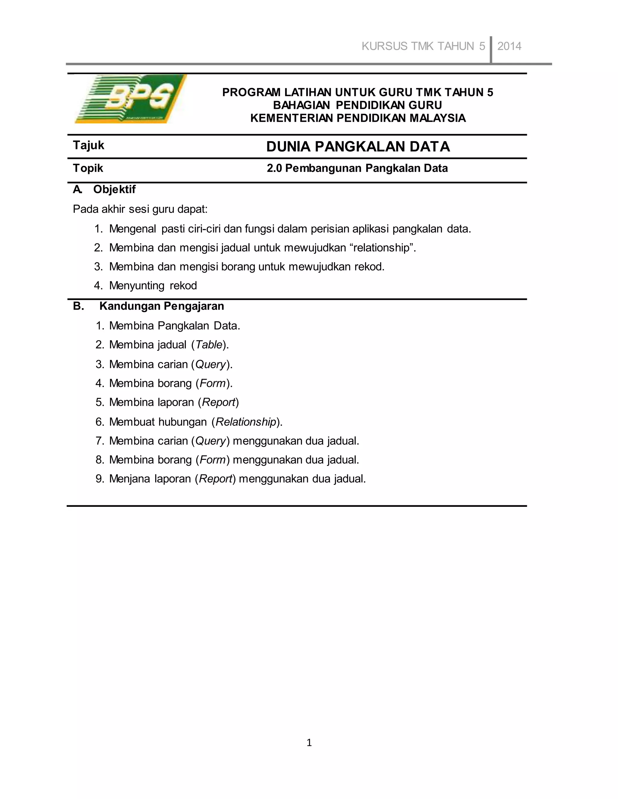Topik 2 pembangunan pangkalan data | PDF