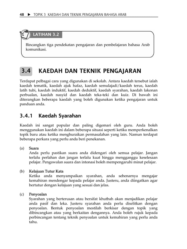 Topik 3 kaedah dan teknik pengajaran bahasa arab | PDF