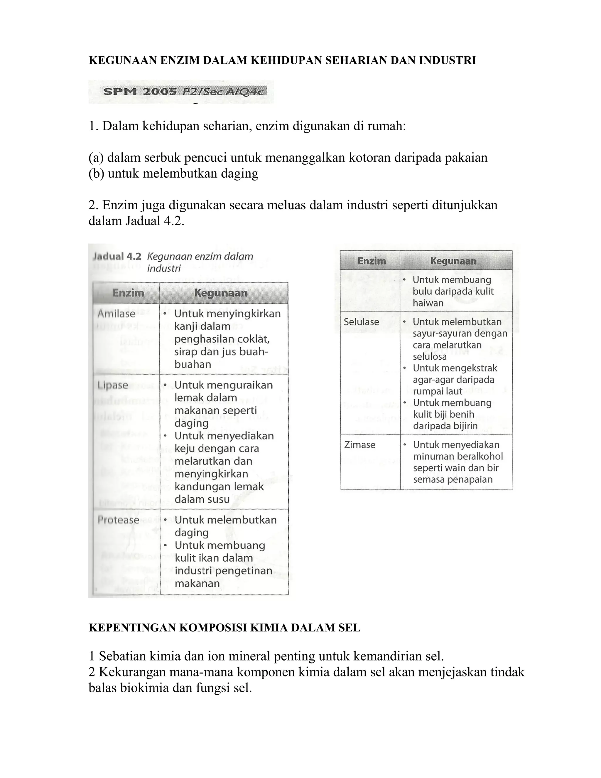 Topik 4 komposisi kimia sel | DOC