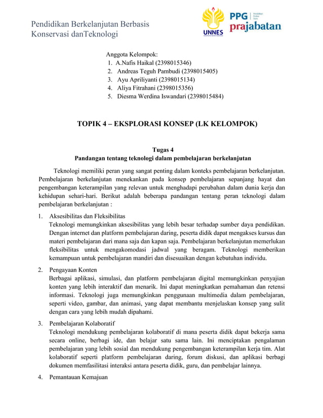 Topik 4_Eksplorasi Konsep LK Kelompok_Pendidikan Berkelanjutan | PDF