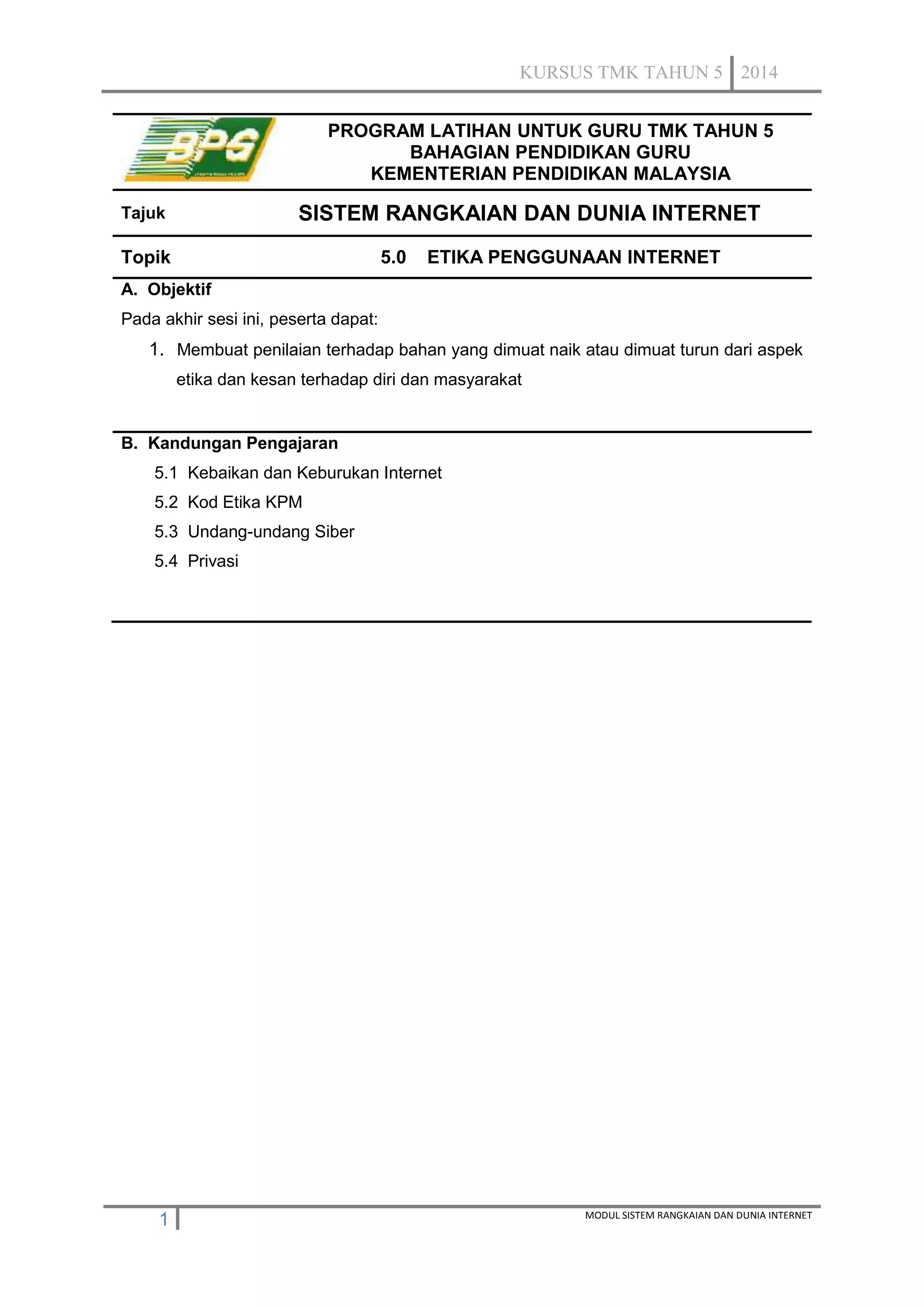 Topik 5 etika penggunaan internet | PDF