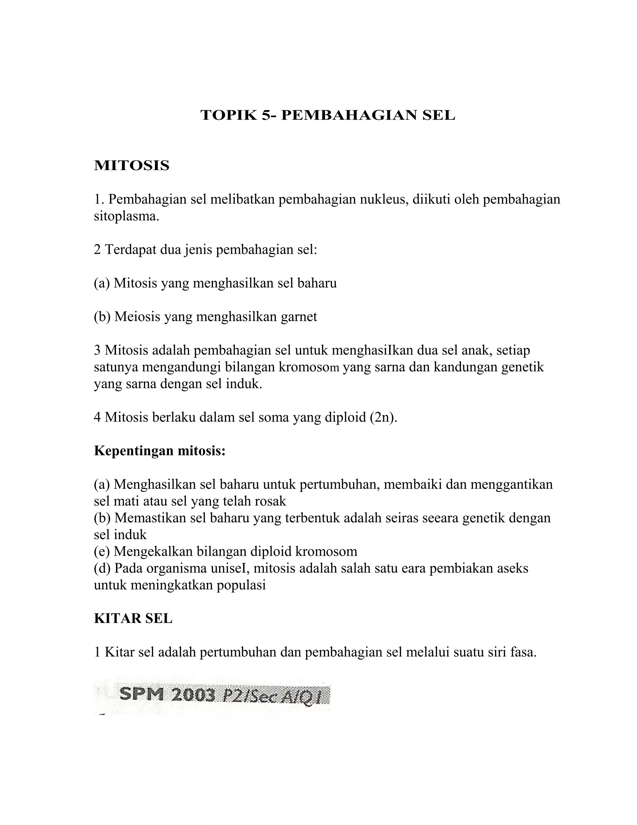 Topik 5 pembahagian sel | DOC