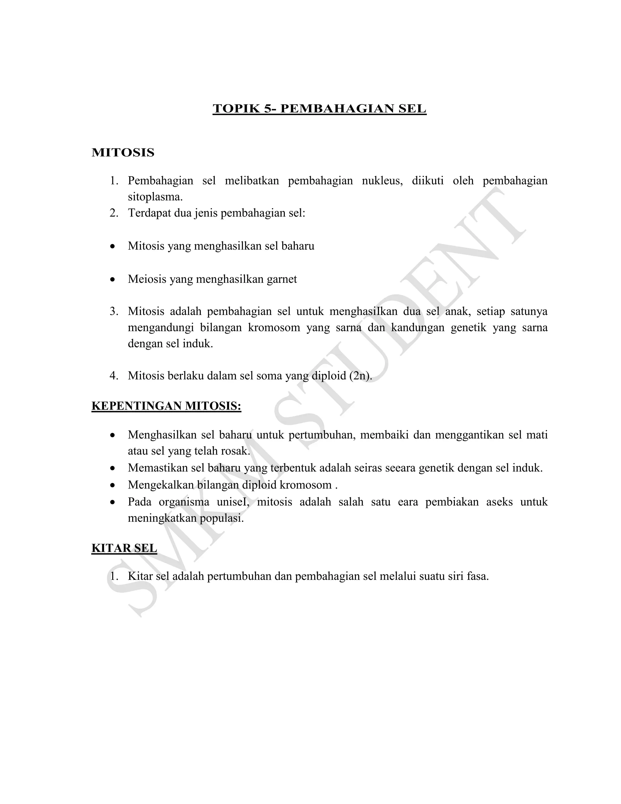 Topik 5. PEMBAHAGIAN SEL | PDF