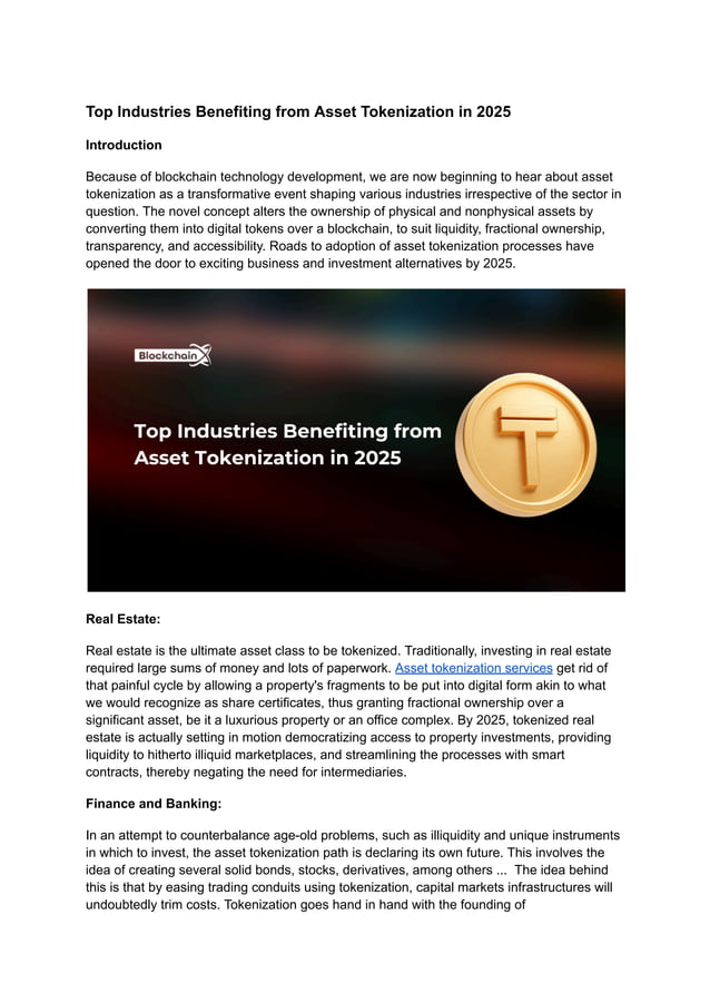Top Industries Benefiting from Asset Tokenization in 2025 | PDF