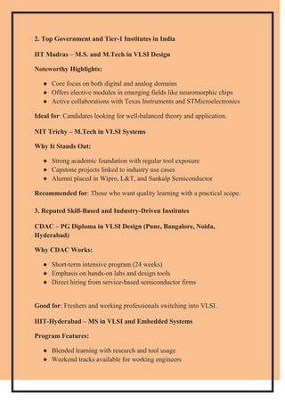 Top Institutes Offering VLSI and Chip Design Courses in India? | PDF